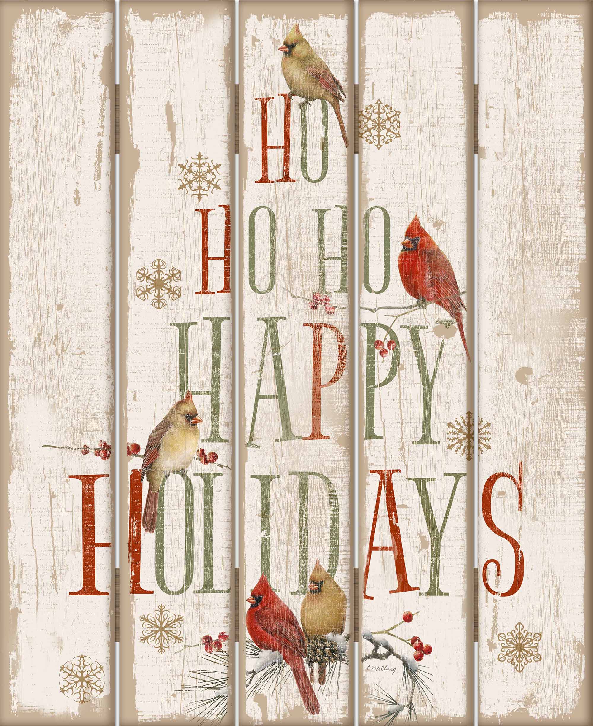 Ho Ho Holiday Cardinal Tree - 18" x 22" Pallet Wall Art Pallet Wall Art from Wild Wings
